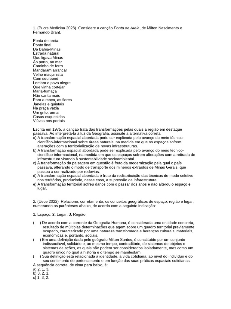 Simulado 1 Ano Geografia | PDF | Geografia | Tempo