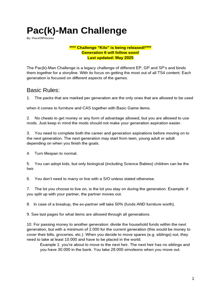 Pac(k)-Man Legacy Challenge Guide | PDF | Cats | Werewolves