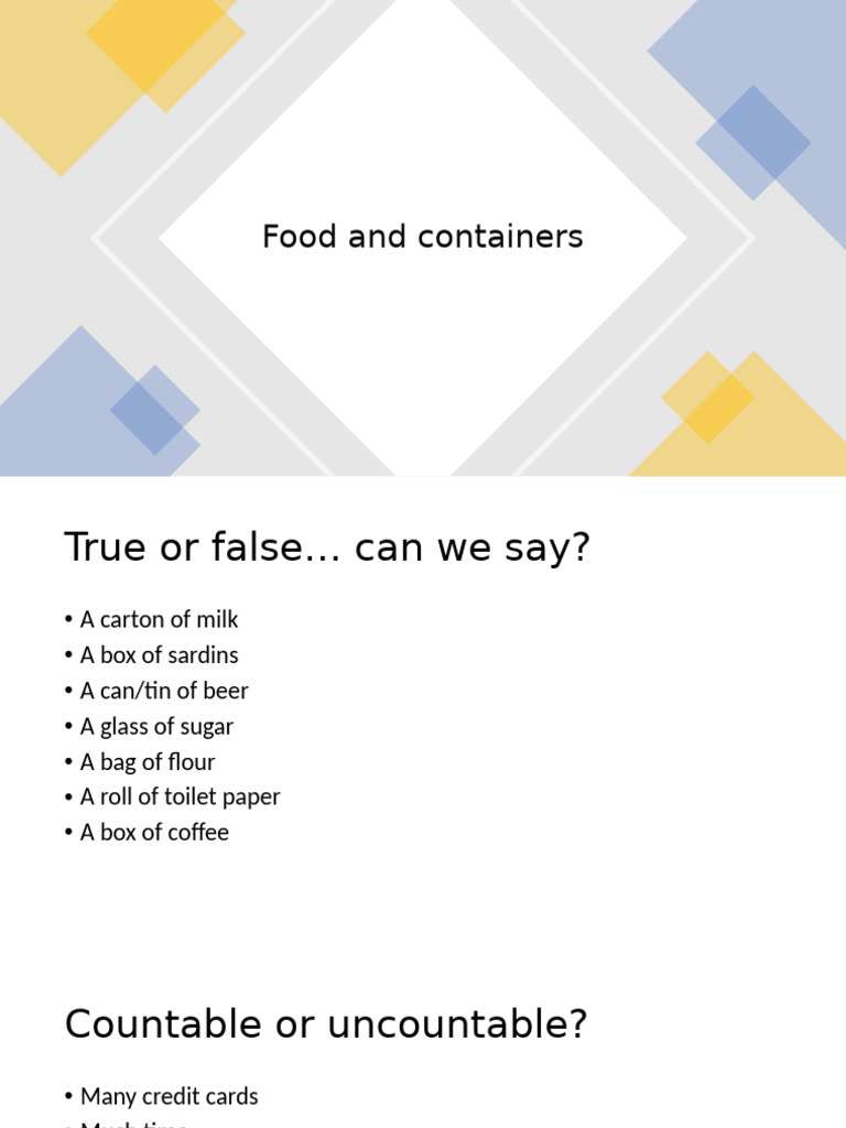 Food and Containers Class | PDF