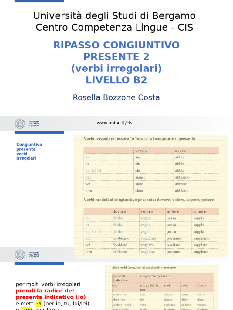 Ripasso Congiuntivo Presente 2 - Verbi Irregolari | PDF