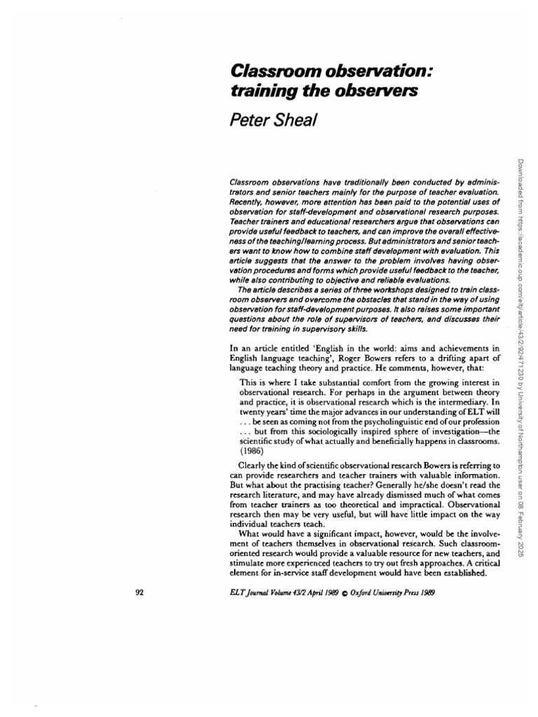 Classroom Observation - Training The Observers | PDF | Teachers | Goal Setting