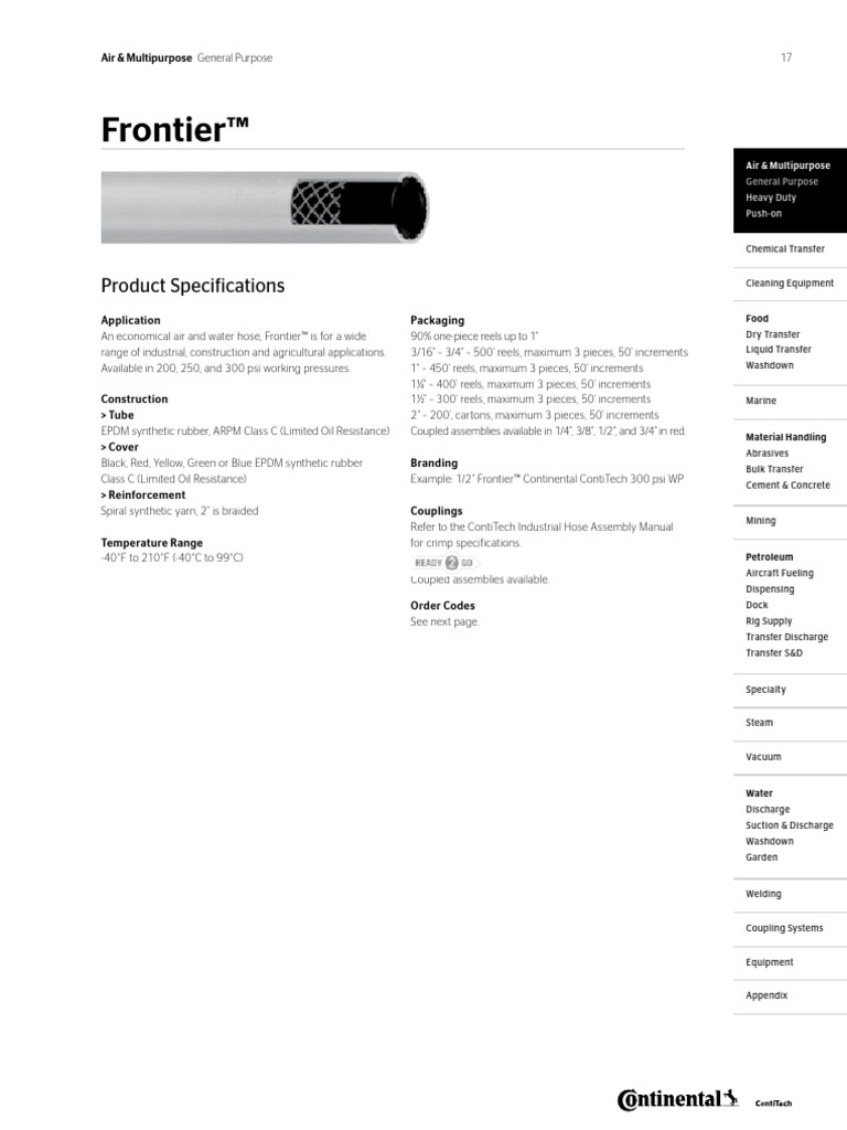 Frontier™ Hose Specifications | PDF | Hose | Materials
