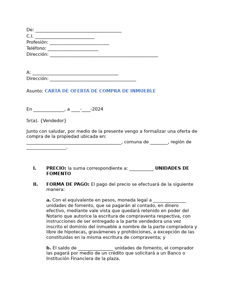 Carta Oferta Compra Modelo Ranking | PDF | Dinero | Economias