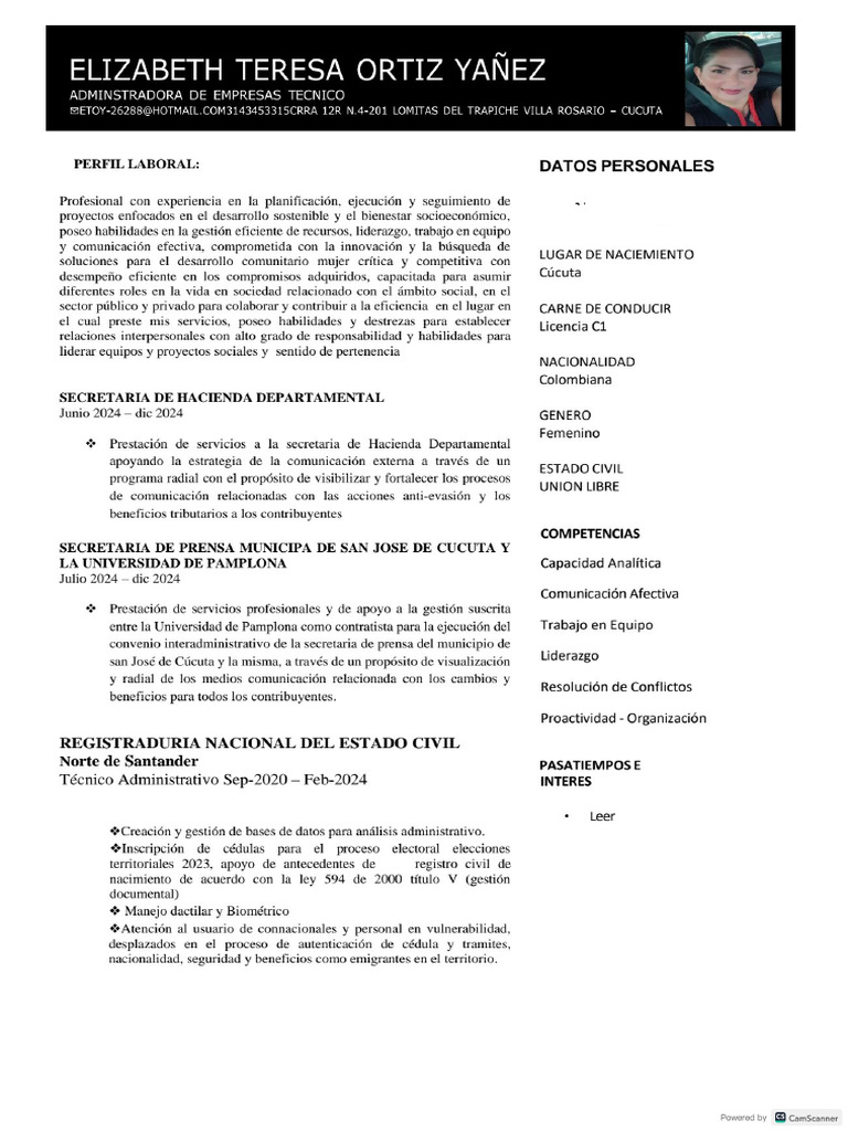 Hoja de Vida Elizabeth (2) - 1 | PDF