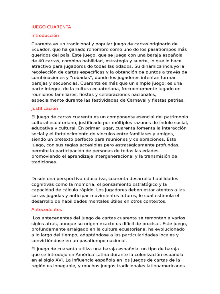Cuarenta: Juego de cartas ecuatoriano | PDF | Jugando a las cartas ...