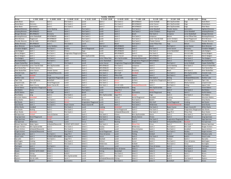 Week 7 Schedule - Tuesday All Groups | PDF | Leopard