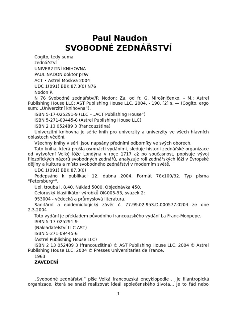Paul Naudon - SVOBODNÉ ZEDNÁŘSTVÍ | PDF