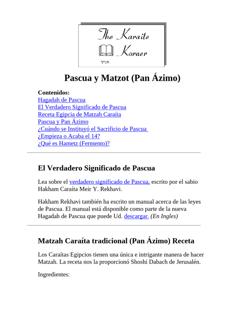 Pascua y Matzot Pan Ázimo | PDF | Pascua | Fermentación