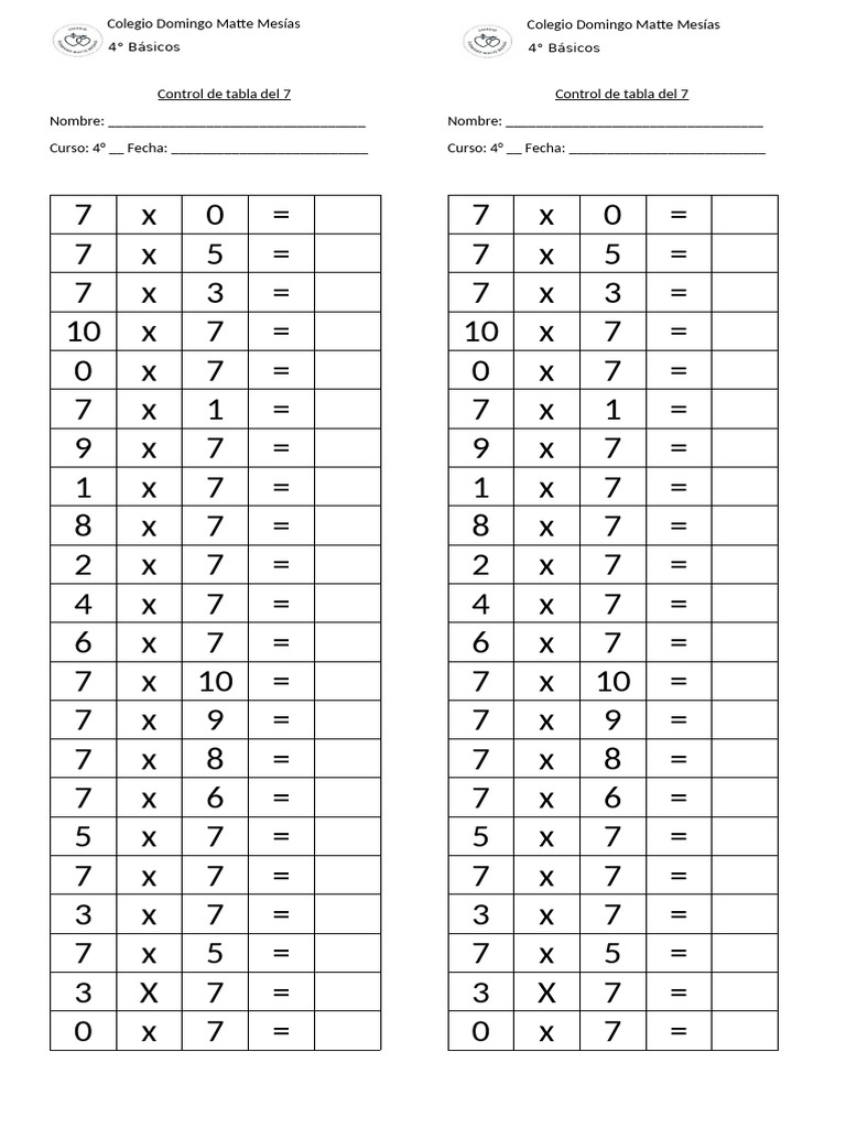 Control de tabla del 7 (1) | PDF