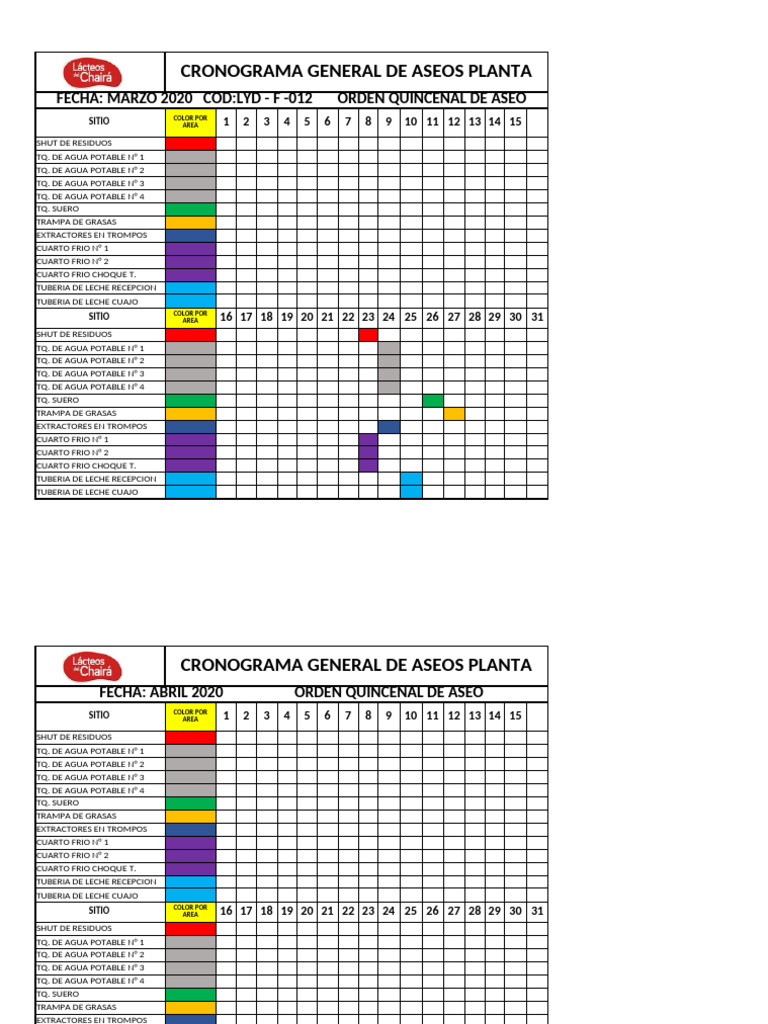 12 Cronograma Mensual Aseo General Planta | PDF