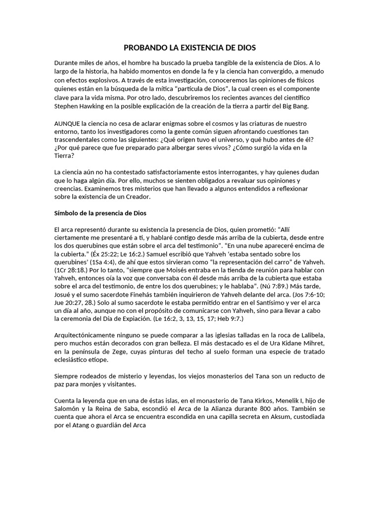 Probando La Existencia de Dios | PDF | Arca de la Alianza