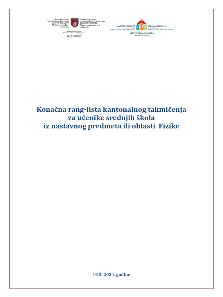 FIZIKA Konacna Rang Lista Final (1) | PDF