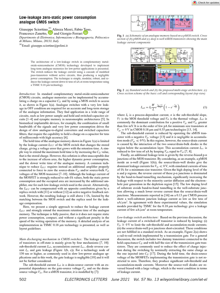 Electronics Letters - 2021 - Sciortino - Low Leakage Zero Static Power ...