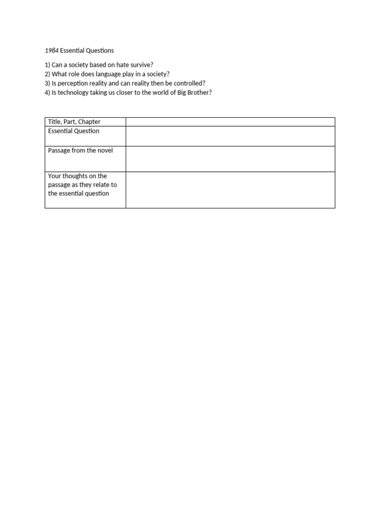 1984 Essential Questions | PDF