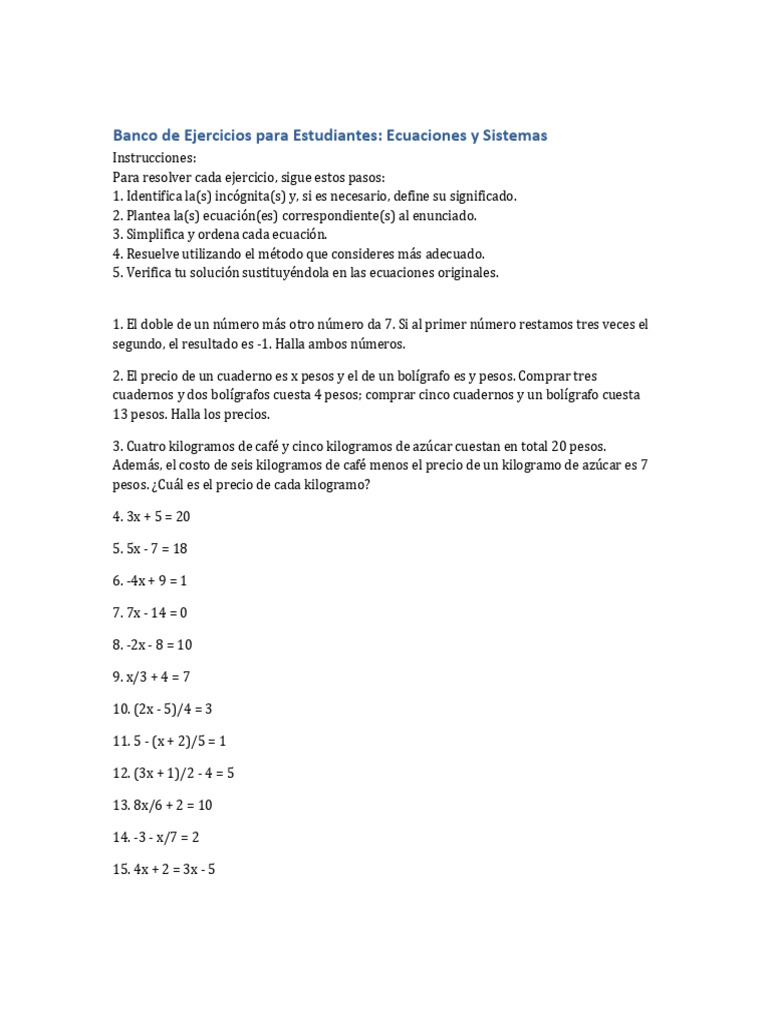 Ejercicios de Ecuaciones y Sistemas | PDF