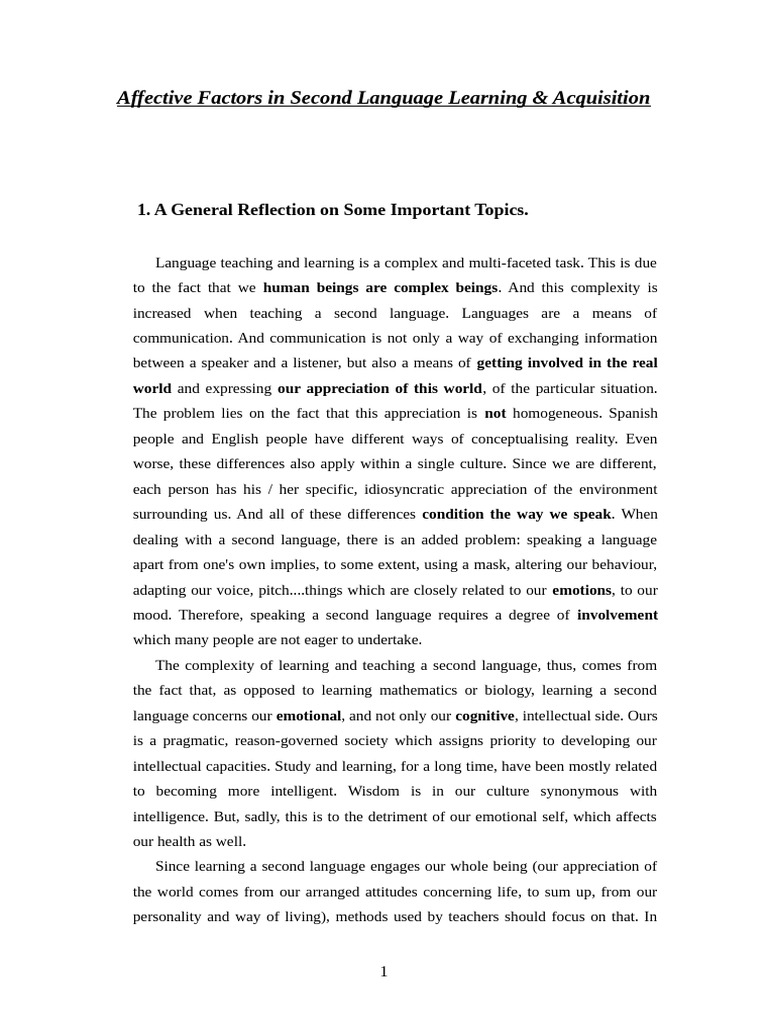Memoria Affective Factors in Second Language Learning | PDF | Second Language | Learning
