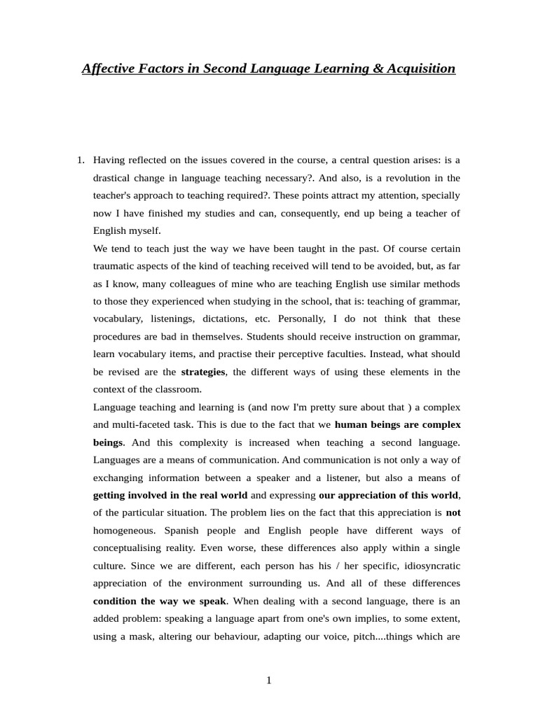 Affective Factors in Second Language Learning | PDF | Second Language | Emotions