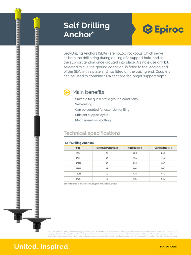Epiroc Self Drilling Anchor Brochure | PDF