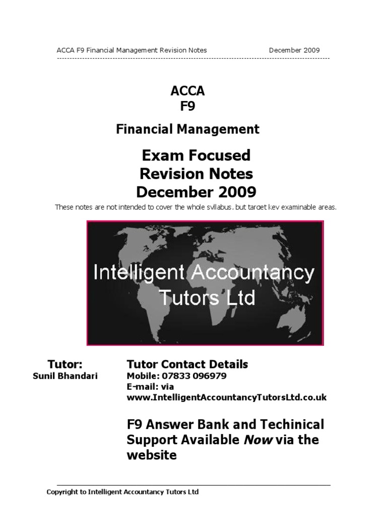 ACCA F9 Revision Notes Sunil For Open Tuition | PDF