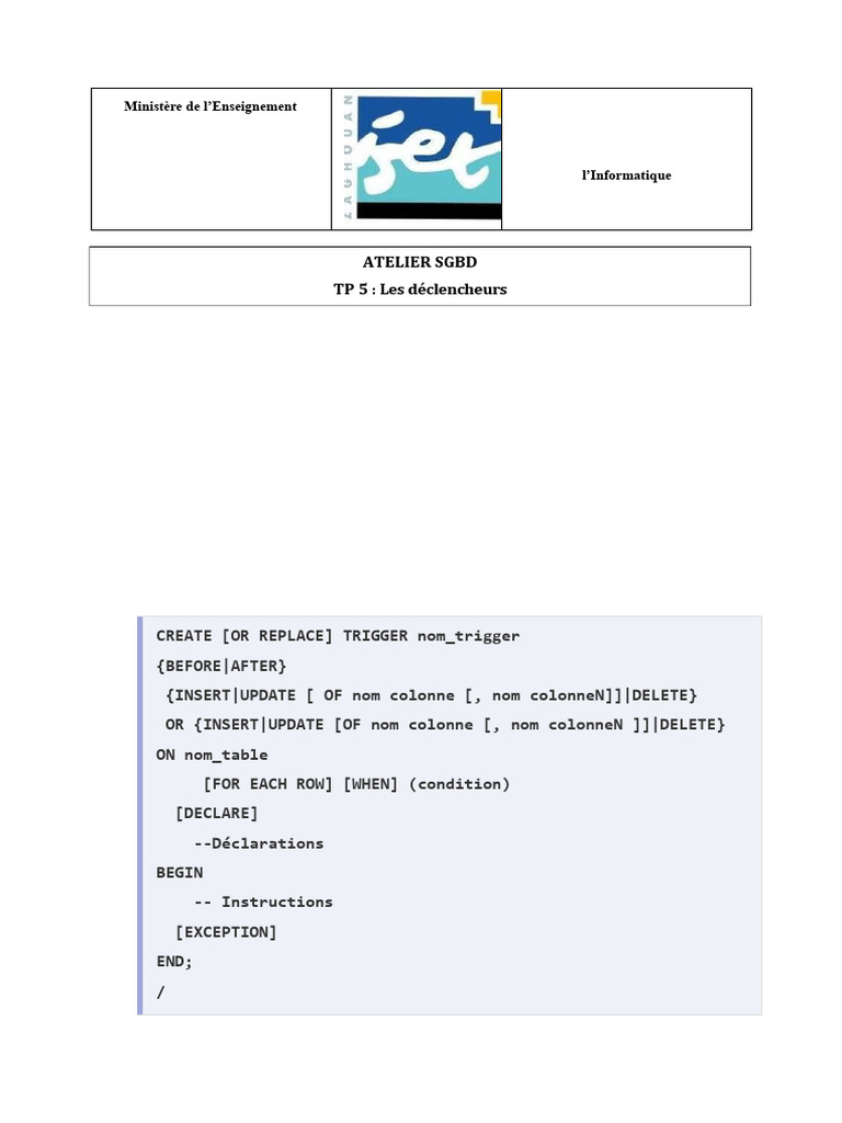 Déclencheurs en PLSQL : Guide Pratique | PDF | Bases de données ...