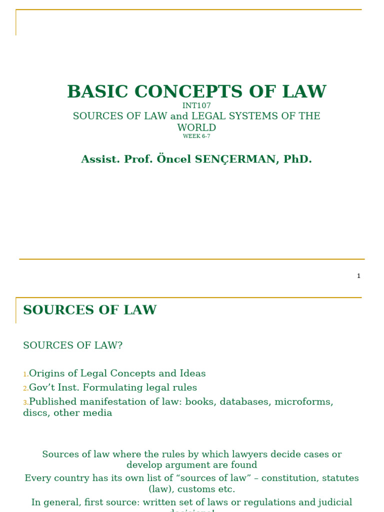 Basic Concepts of Law: Assist. Prof. Öncel Sençerman, PHD | PDF ...