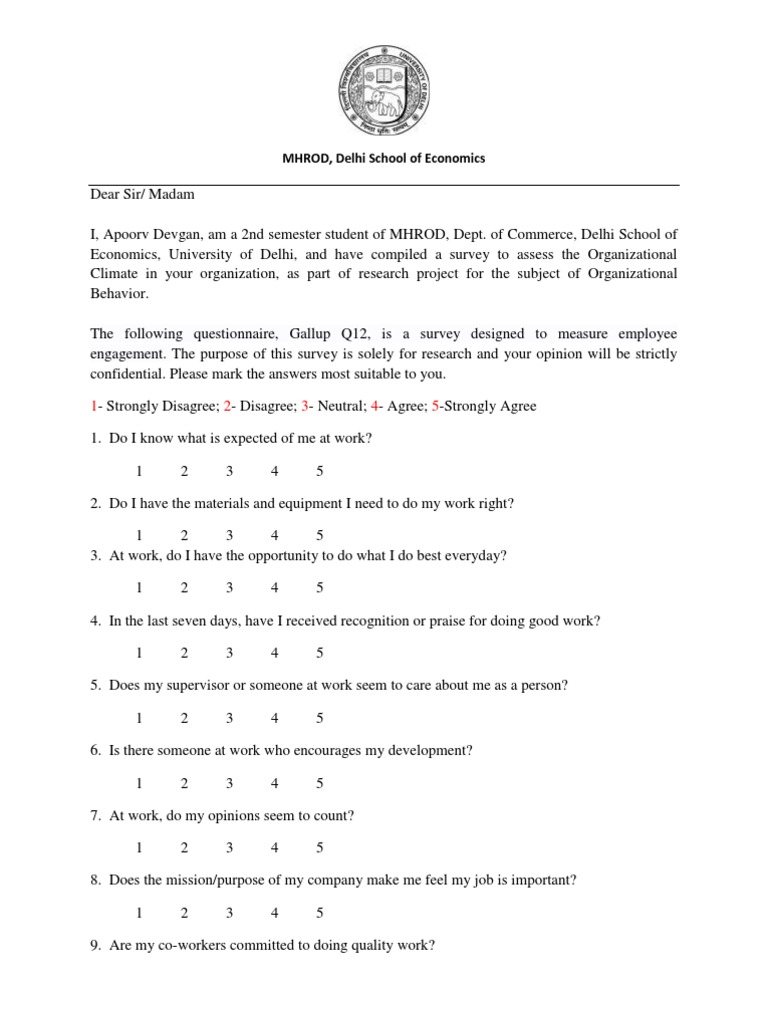Organizational Climate Questionnaire | PDF