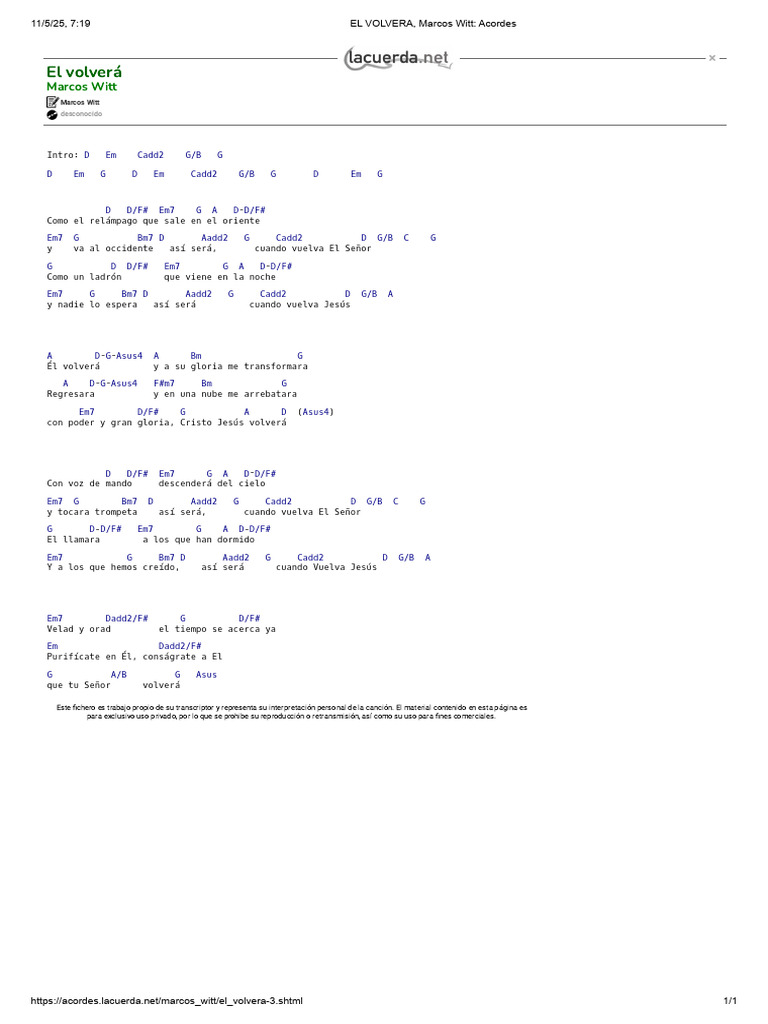 EL VOLVERA, Marcos Witt - Acordes | PDF | Jesús | Mesianismo cristiano