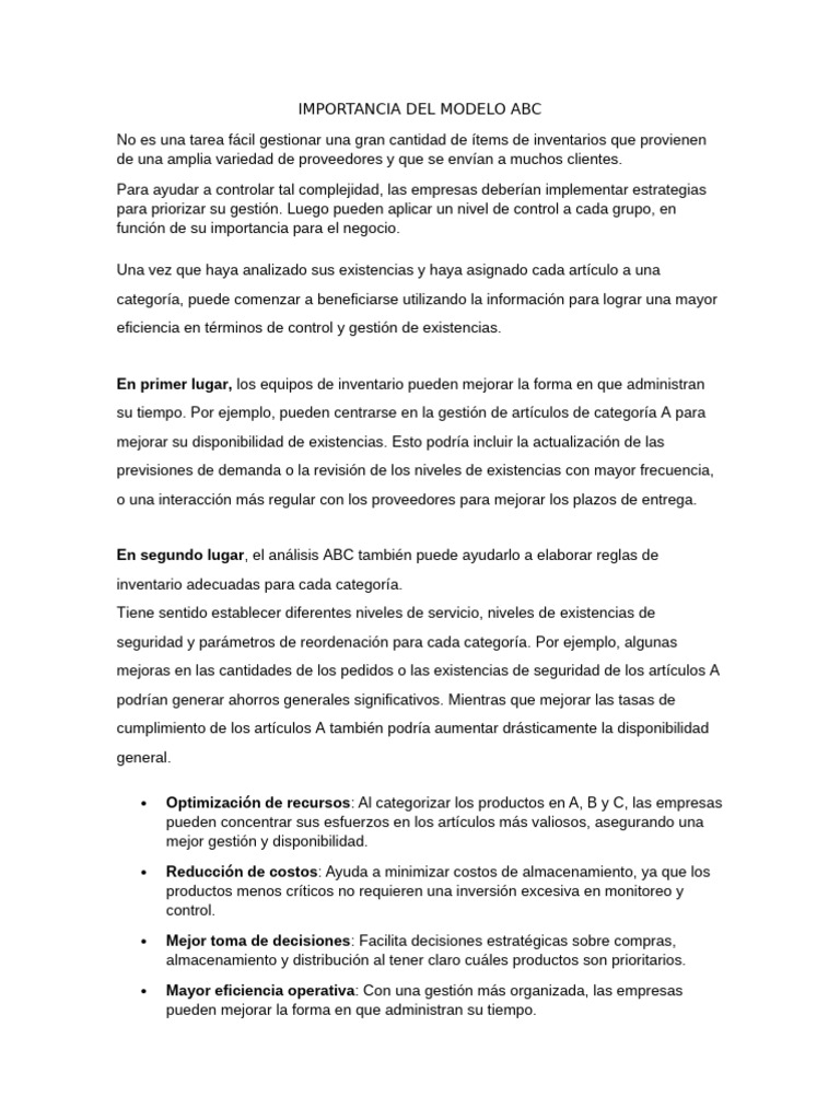 IMPORTANCIA DEL MODELO ABC | PDF