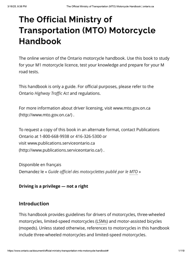 The Official Ministry of Transportation (MTO) Motorcycle Handbook ...