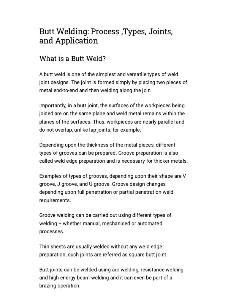 Butt Welding - Process, Types, Joints, and Application | PDF | Welding ...