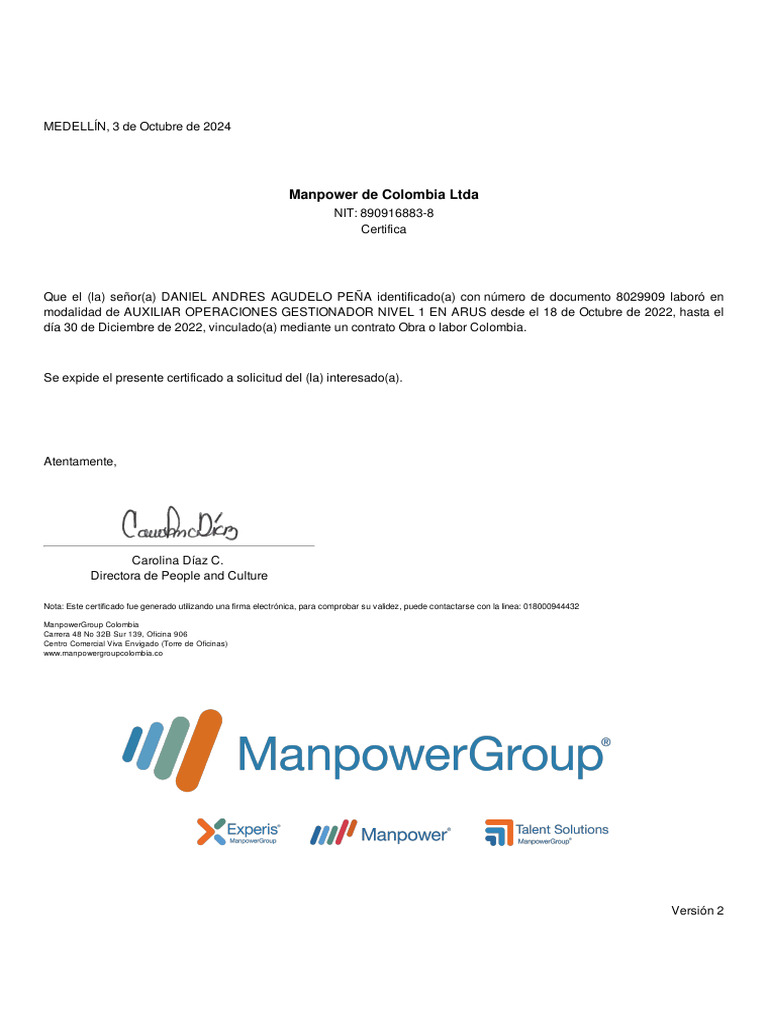 Certificado Manpower | PDF