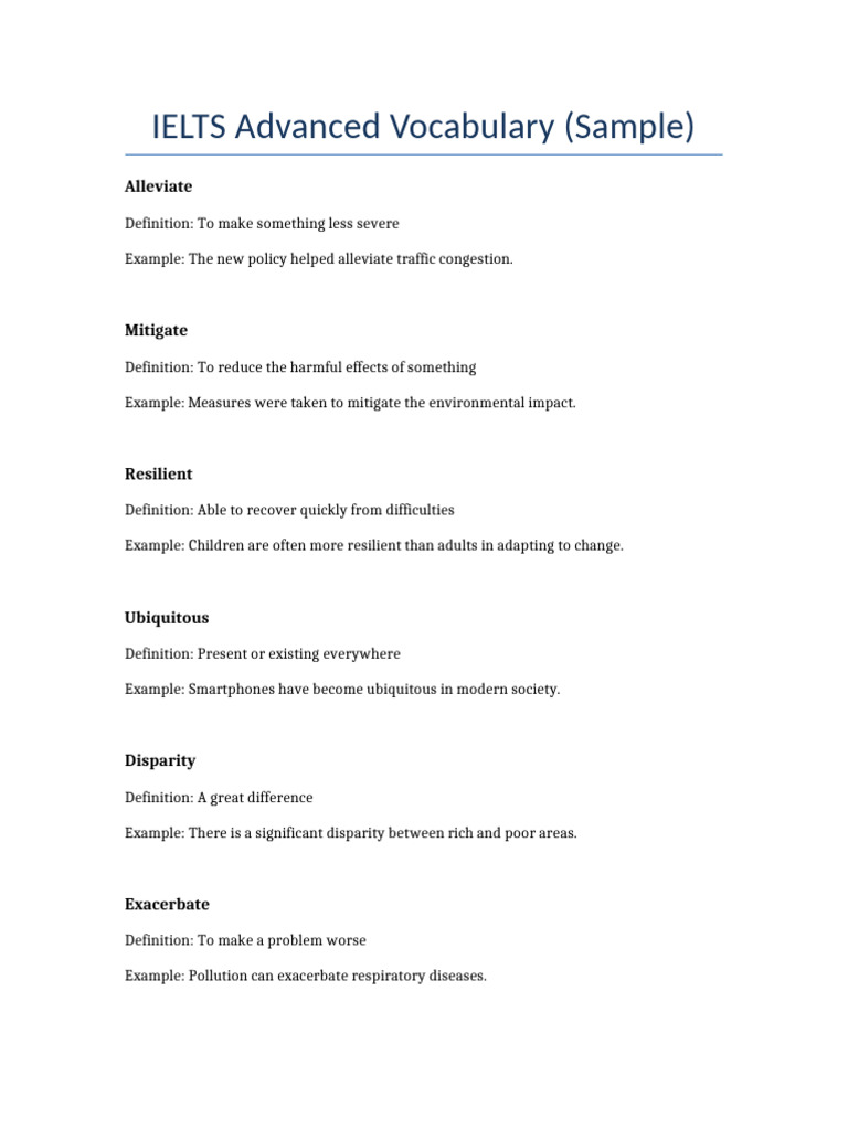IELTS Advanced Vocabulary Guide | PDF