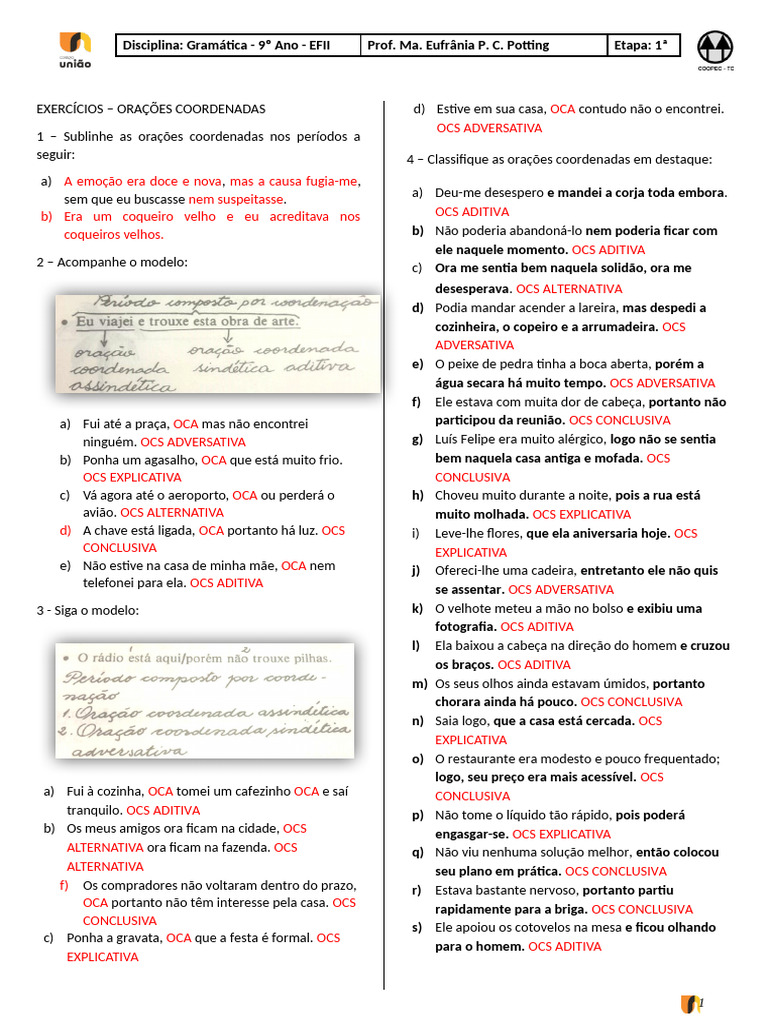 Exercícios Sobre Orações Coordenadas Pdf