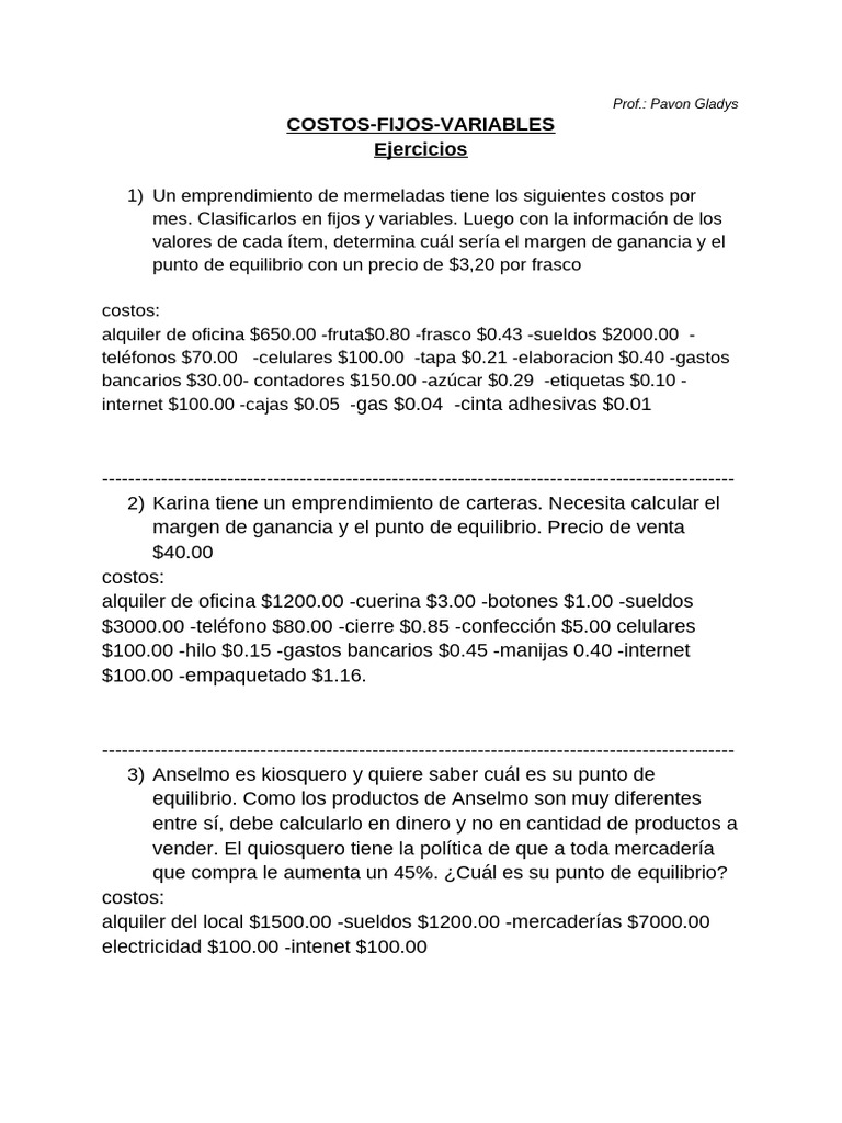 Costos - Ejercicios | PDF