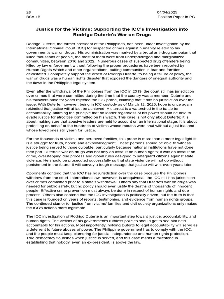 For The Victims Supporting The ICC Case Against Duterte 1 | PDF ...