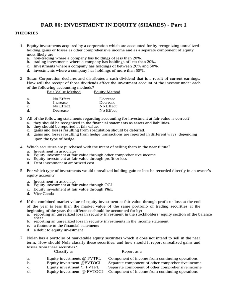 FAR 06 Investment in Equity Shares Part 1 | PDF | Equity (Finance ...