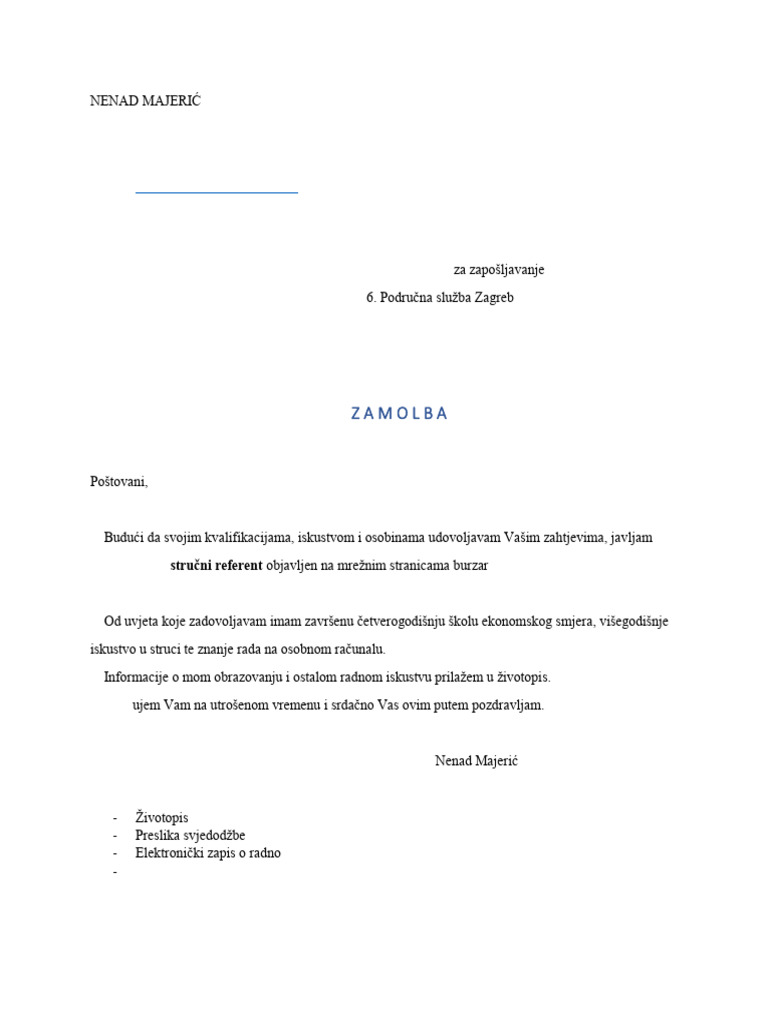 Zamolba | PDF