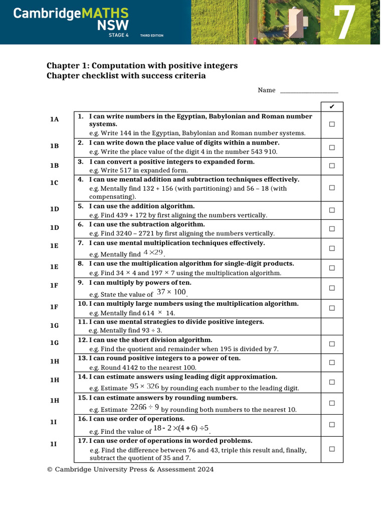 NSW 7 Chapter-1-Chapter-checklist | PDF | Multiplication | Numbers