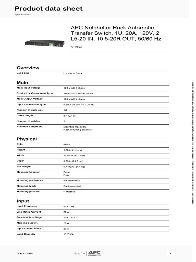 APC Rackmount-Transfer-Switches AP4452A | PDF | Electrical Engineering ...