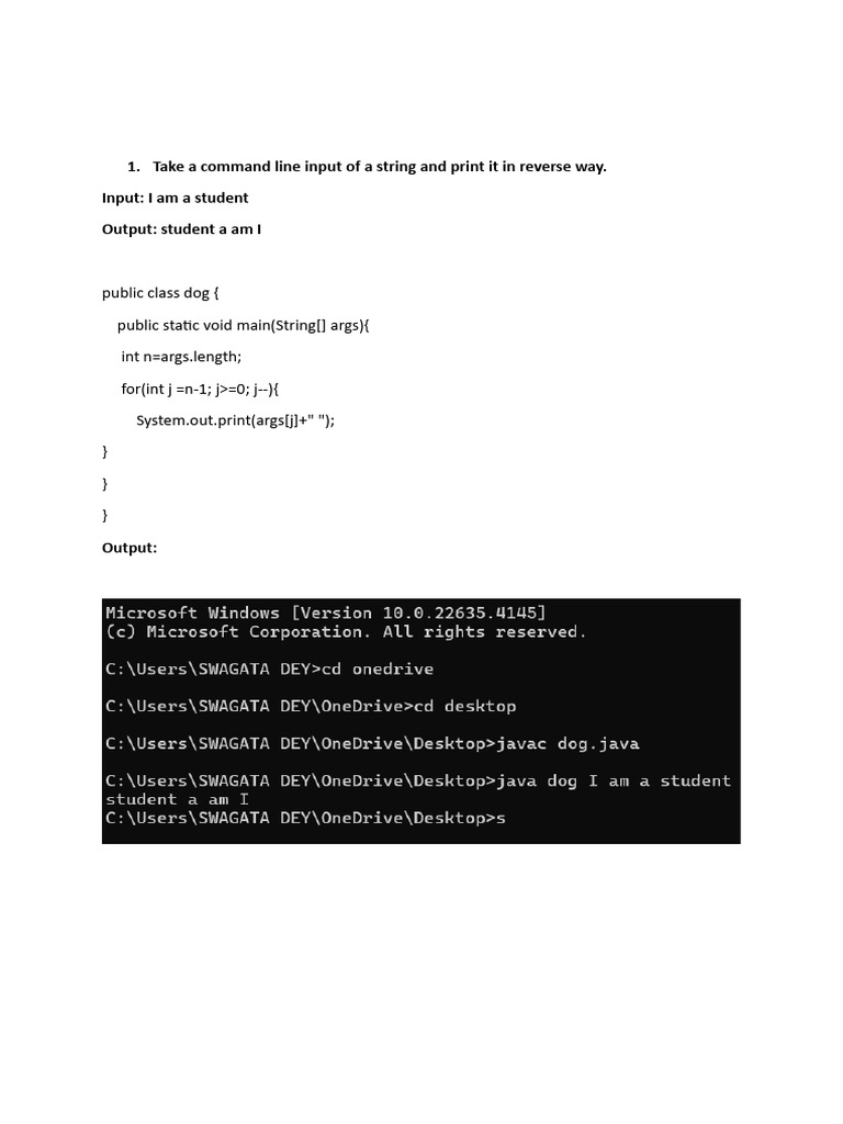 Take A Command Line Input of A String and Print It in Reverse Way | PDF ...