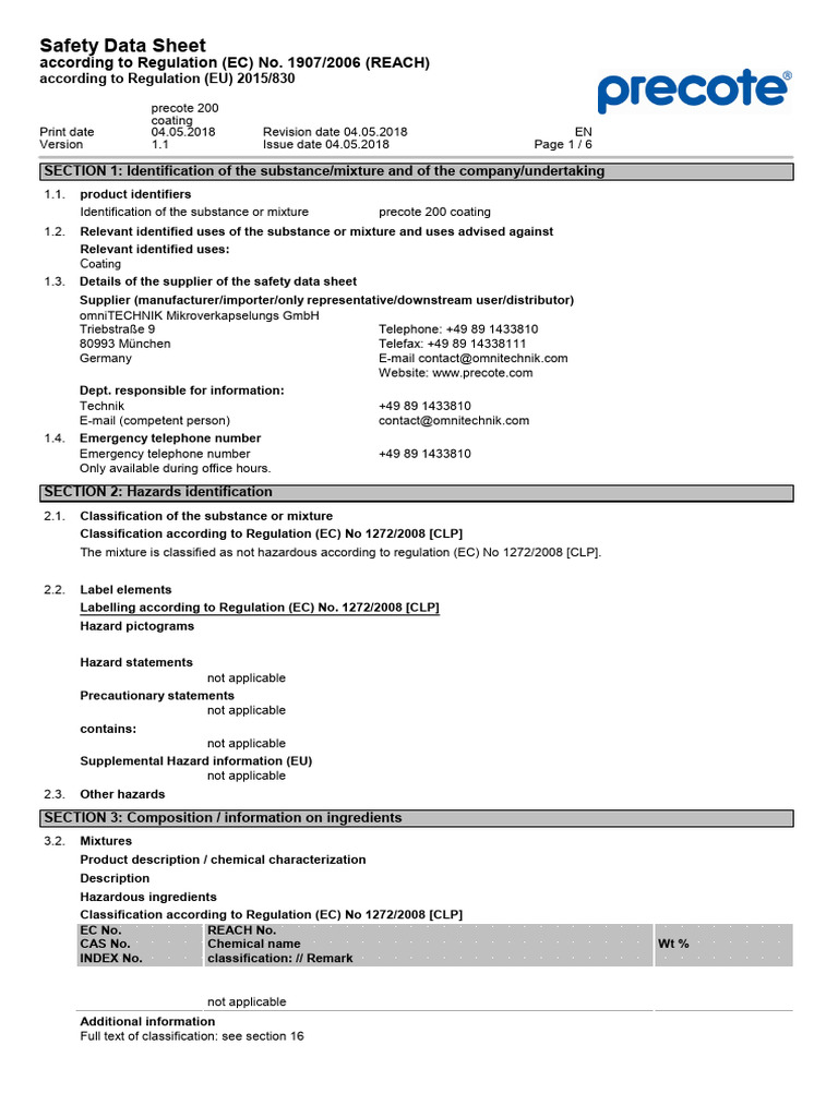 MSDS Precote 200 Coating | PDF | Toxicology | Toxicity