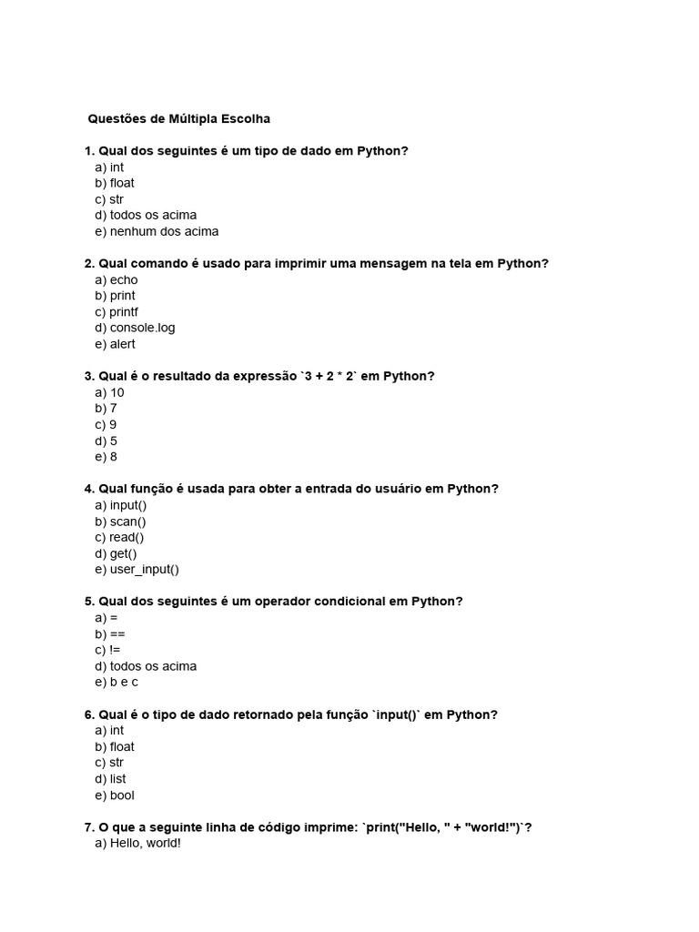 Simulado para Estudar Prova Python | PDF