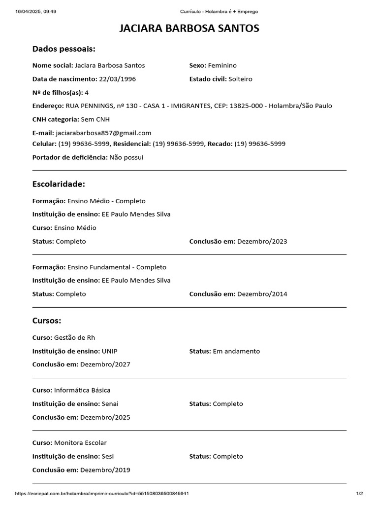 Jaciara Curriculum Vitae | PDF