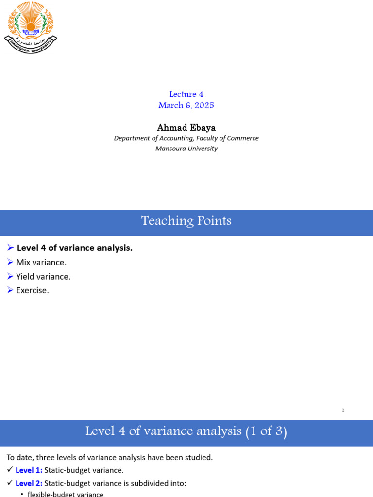 Lecture4 Cost 4thGrade 2ndSemester 2024-2025 | PDF | Variance | Percentage