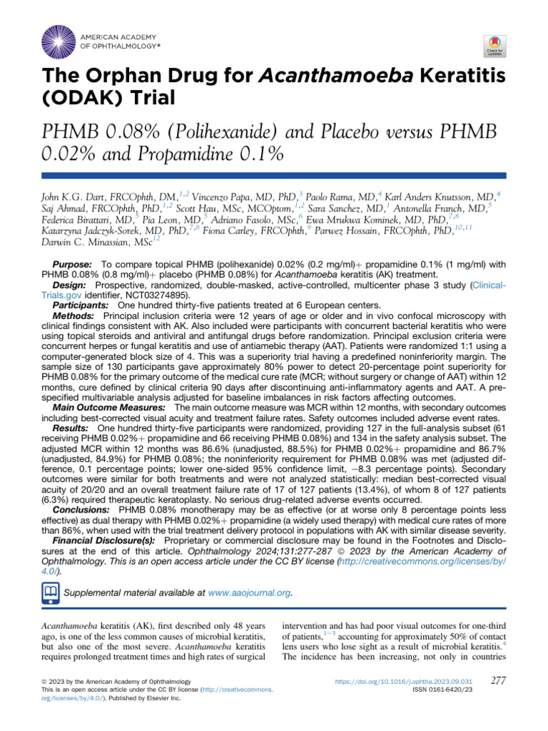 The Orphan Drug For Acanthamoeba Keratitis (ODAK) Trial PHMB 0.08% ...