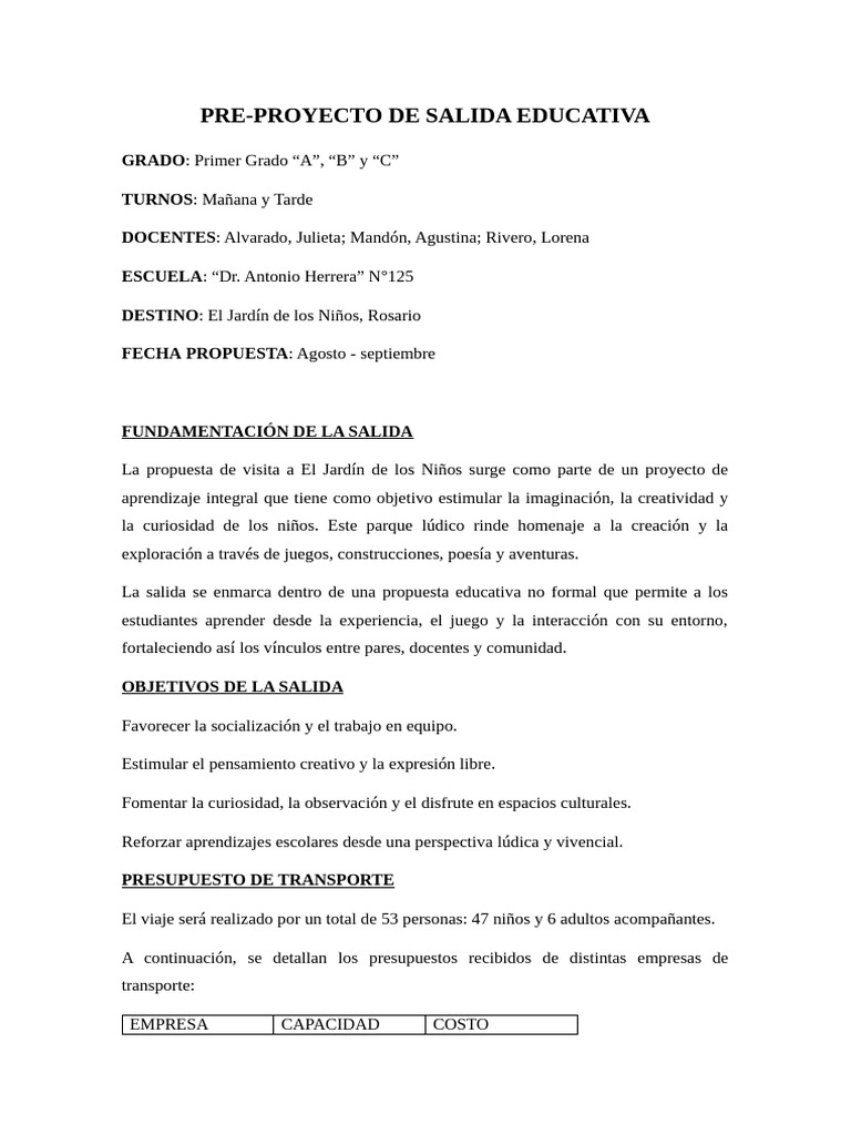 Preproyecto Viaje | PDF | Enseñando | Aprendizaje