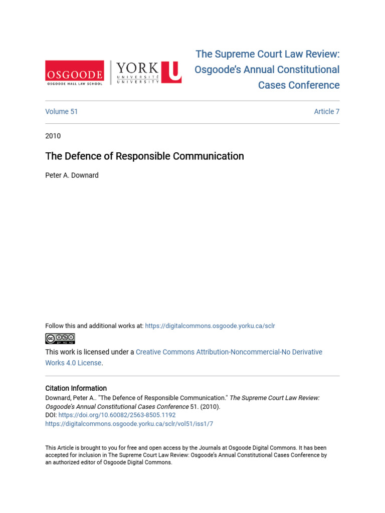 The Defence of Responsible Communication | PDF | Defamation | Justice