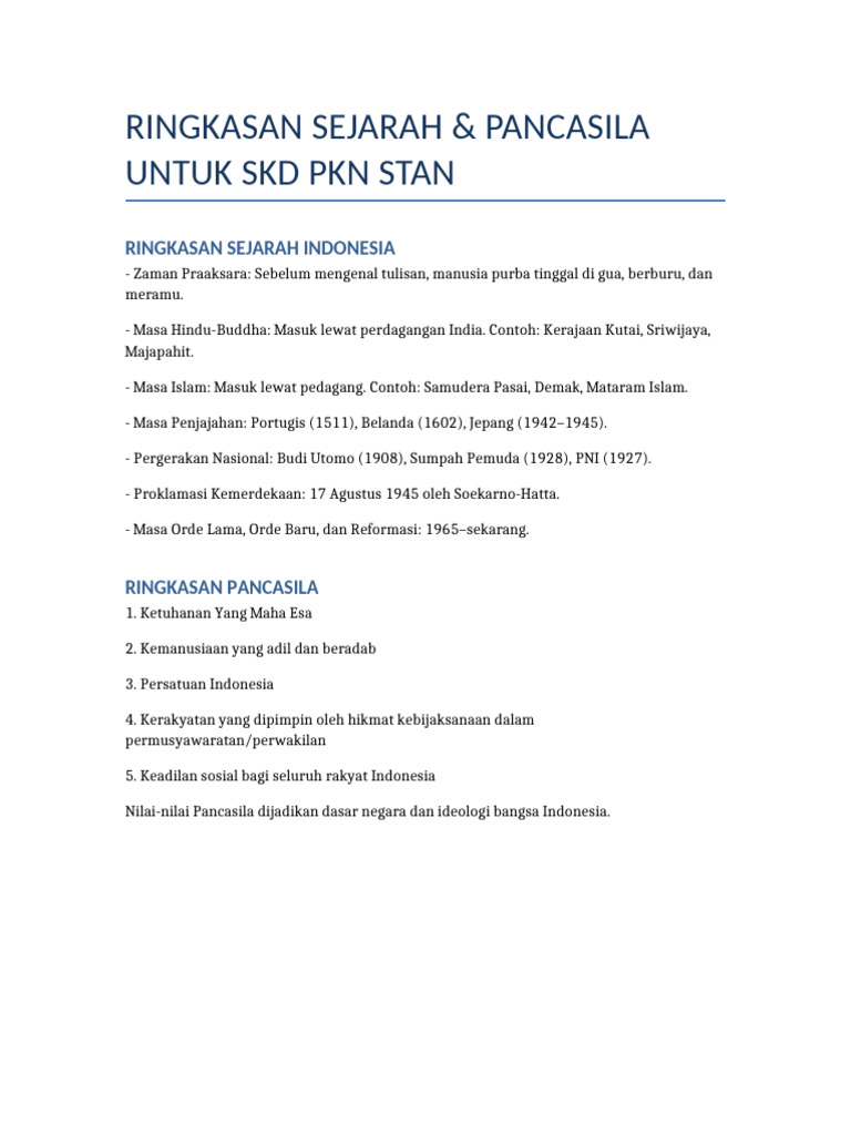 Ringkasan Sejarah Pancasila STAN | PDF
