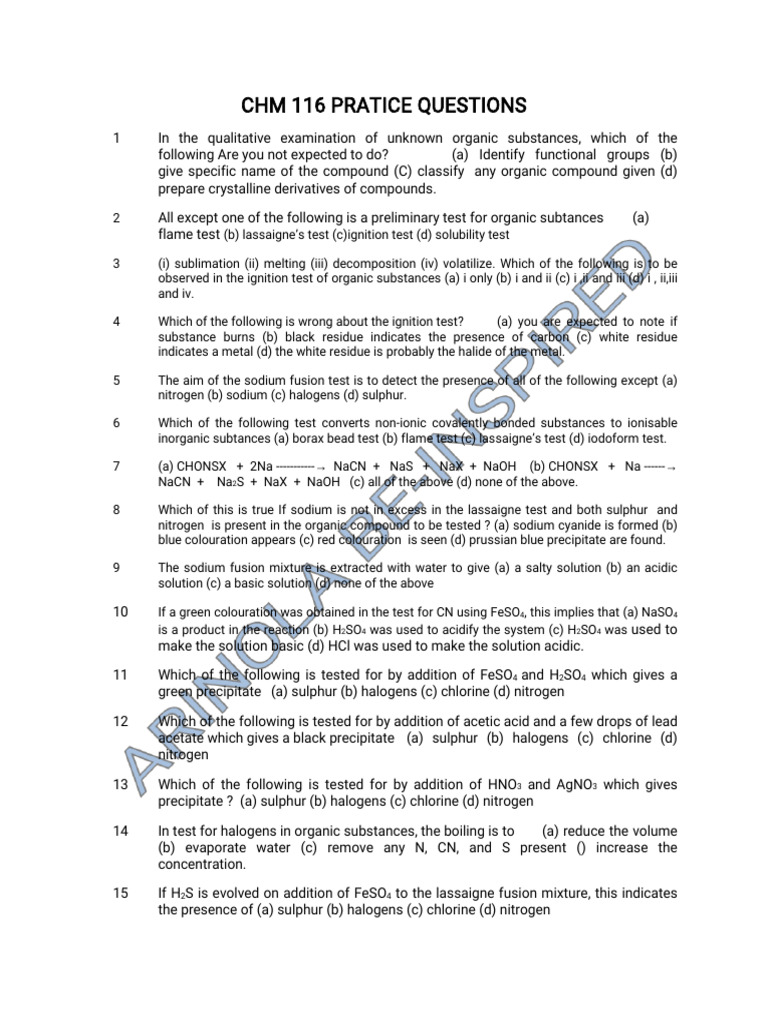 CHM 116 Organic Chemistry Practice Questions | PDF