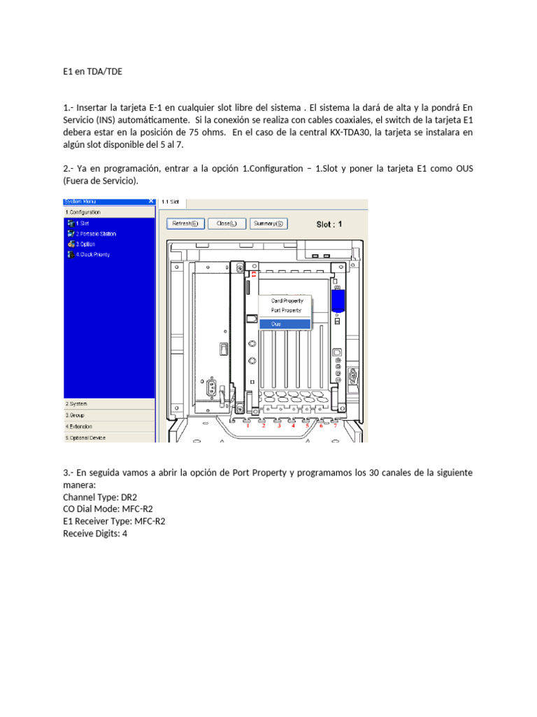 Configuración de Tarjeta E1 en TDA/TDE | PDF | Telecomunicaciones